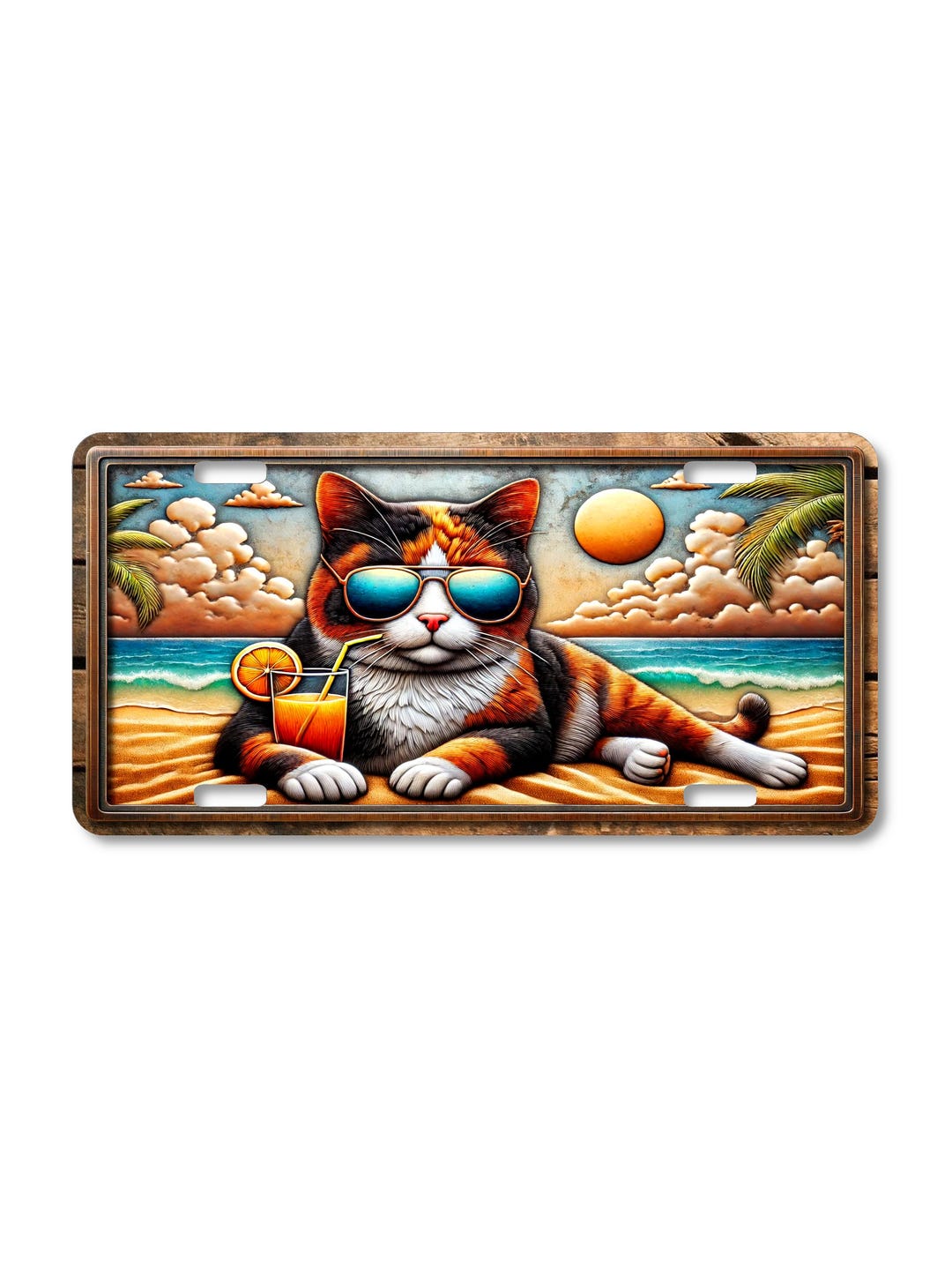 Beach Cat Aluminum License Plate: Tropical Calico Design - Etsy