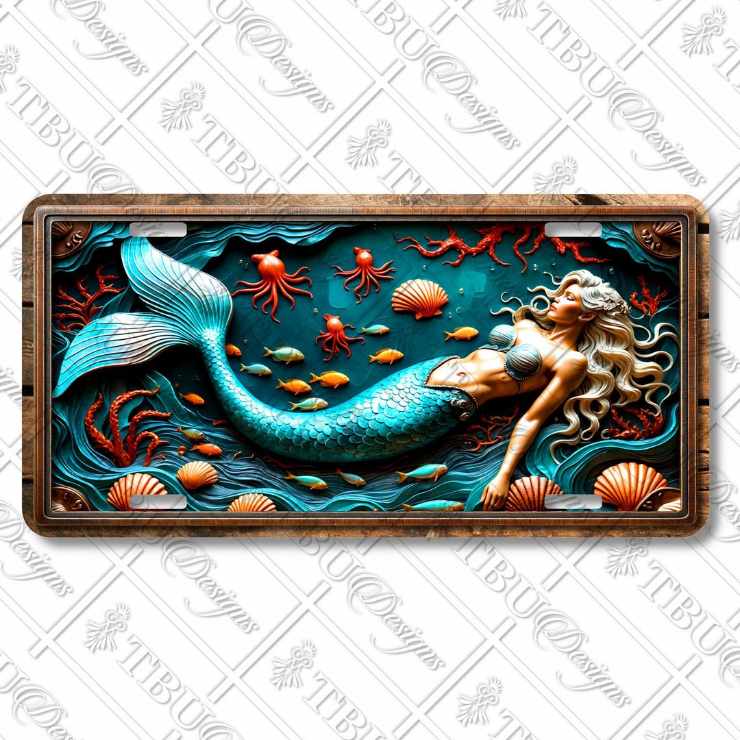 Stunning Mermaid Aluminum License Plate With Oceanic Details, Vibrant ...
