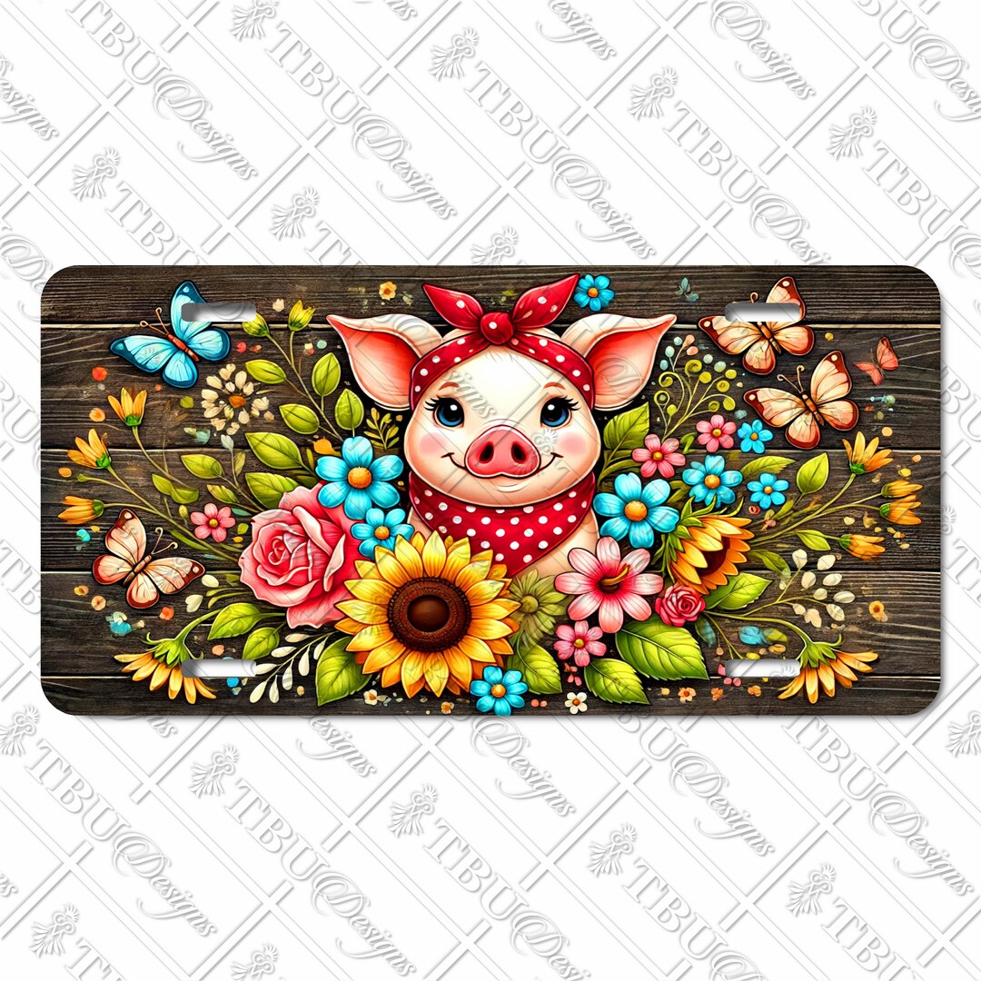 Farm Pig License Plate – Floral Piglet, Rustic Country Decor - Etsy