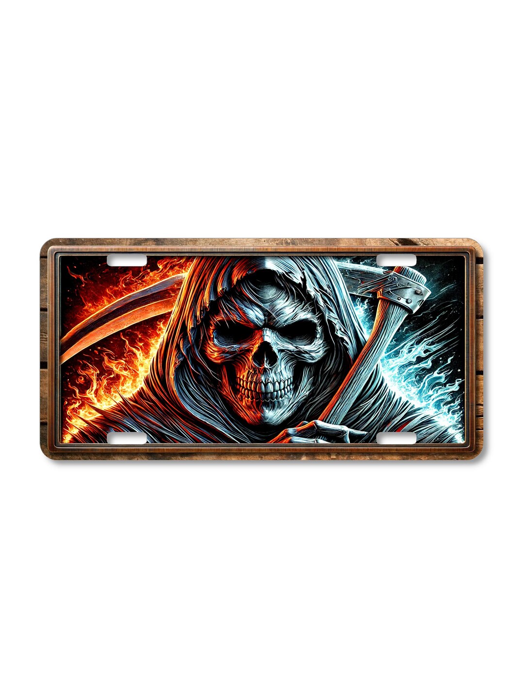 Grim Reaper Fire & Ice License Plate – Flat Printed Dark Fantasy Car ...