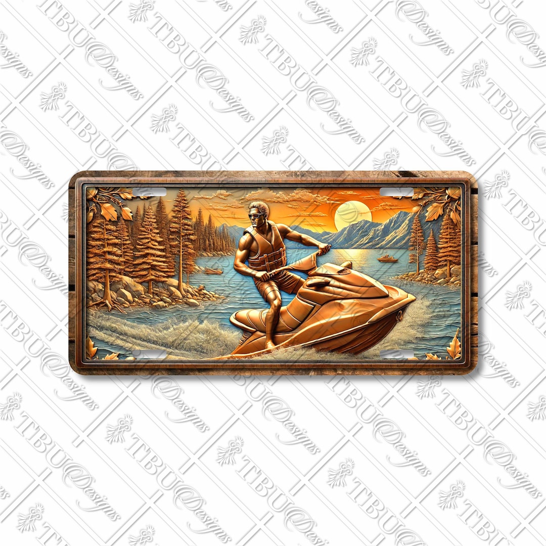Jet Ski License Plate – Mountain Lake Ride at Sunset | Embossed Look ...