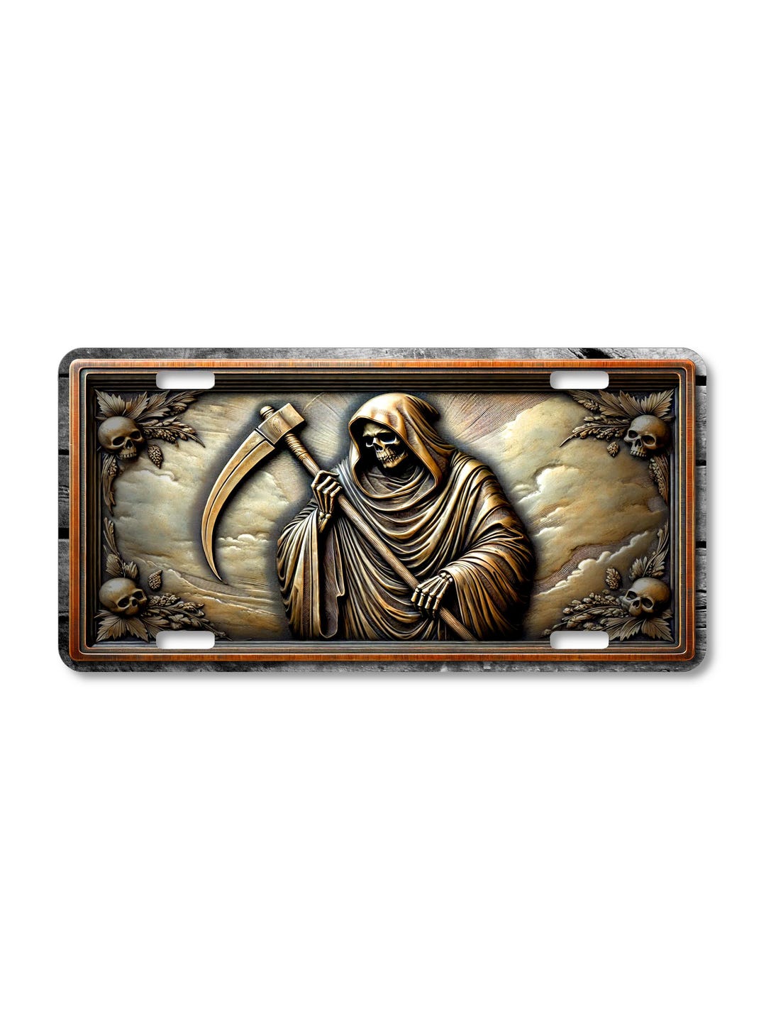 Grim Reaper Stone Relief Look License Plate – Flat Printed Design ...