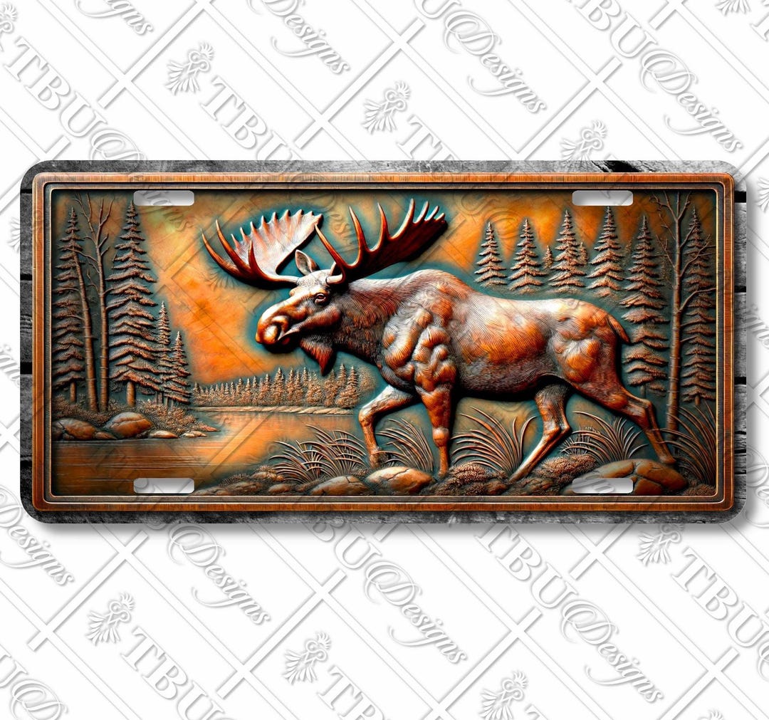 Majestic Moose License Plate: Rustic Copper-look Metal Art, Cabin Decor ...