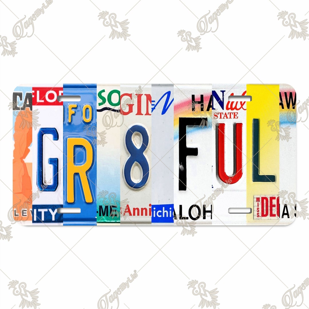 Grateful Letter Art License Plate With Optional Matching Key Chain - Etsy