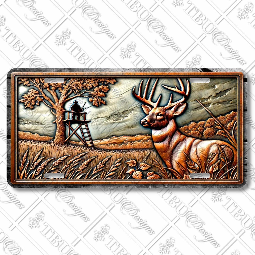 Rustic Deer Hunting License Plate: Embossed-look Metal Art for Cabin ...