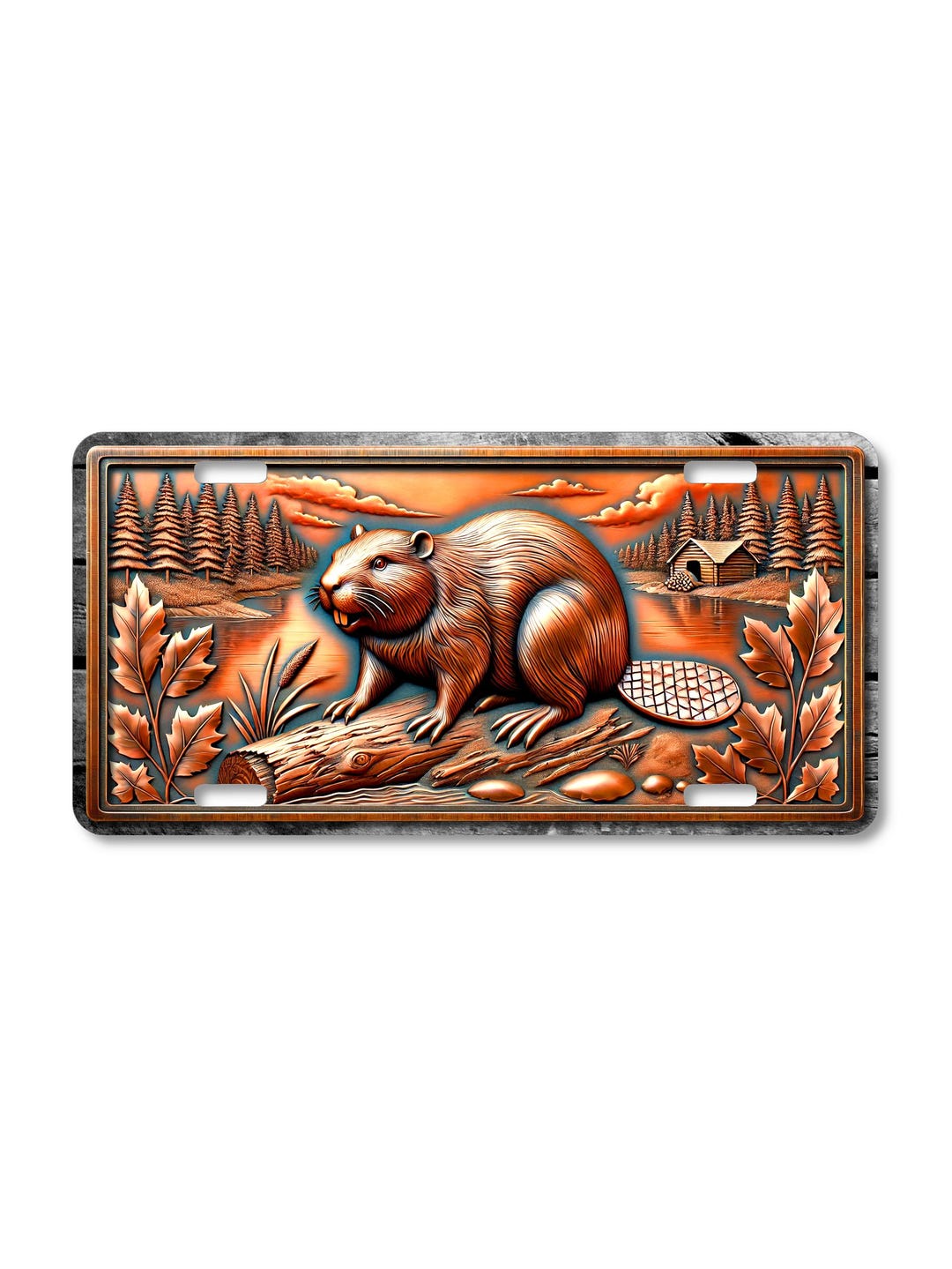 Beaver Lodge License Plate: Rustic Copper-look Metal Art, Wildlife ...