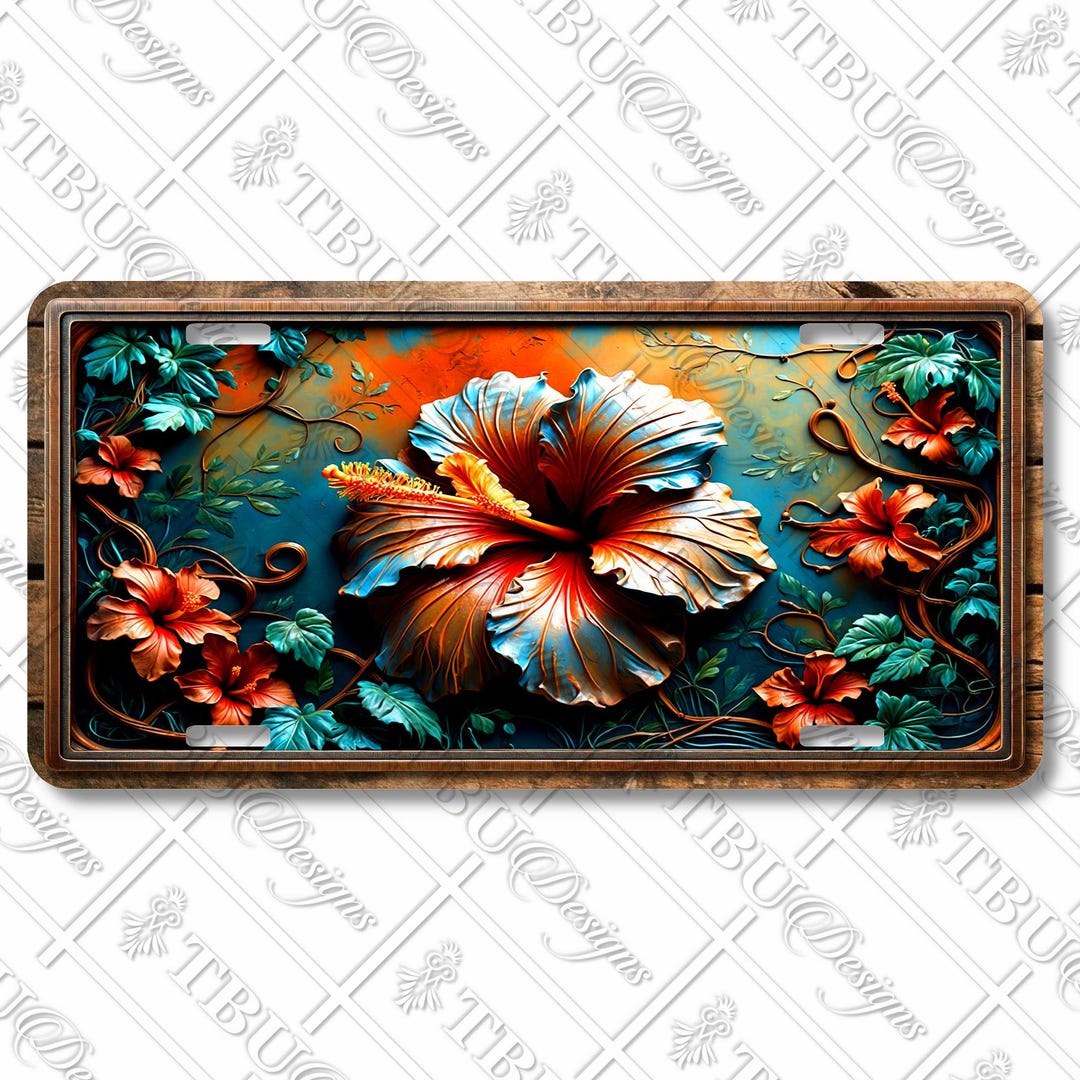 Hibiscus Flower License Plate: Tropical Floral Aluminum Car Tag - Etsy