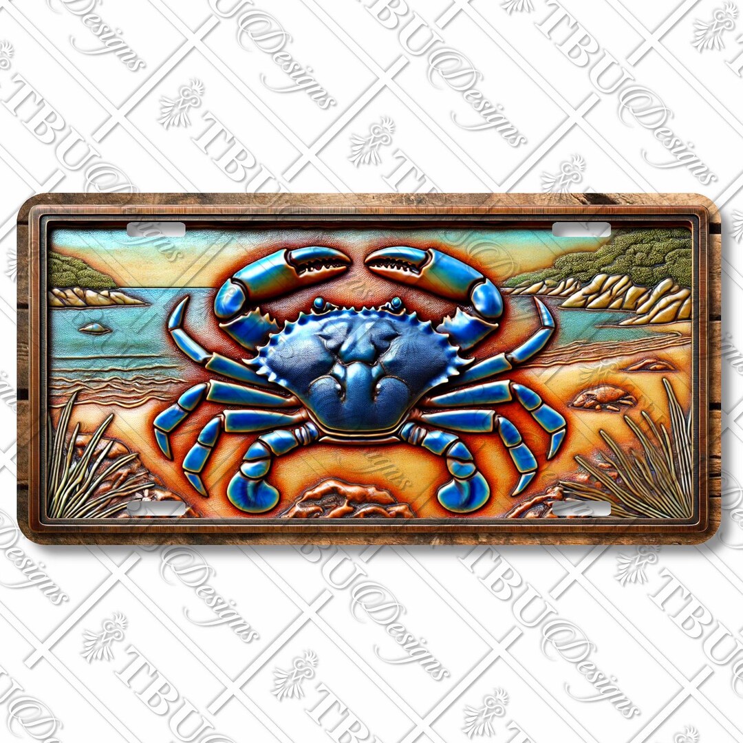 Coastal Blue Crab Aluminum License Plate - Vibrant Sublimation Print ...