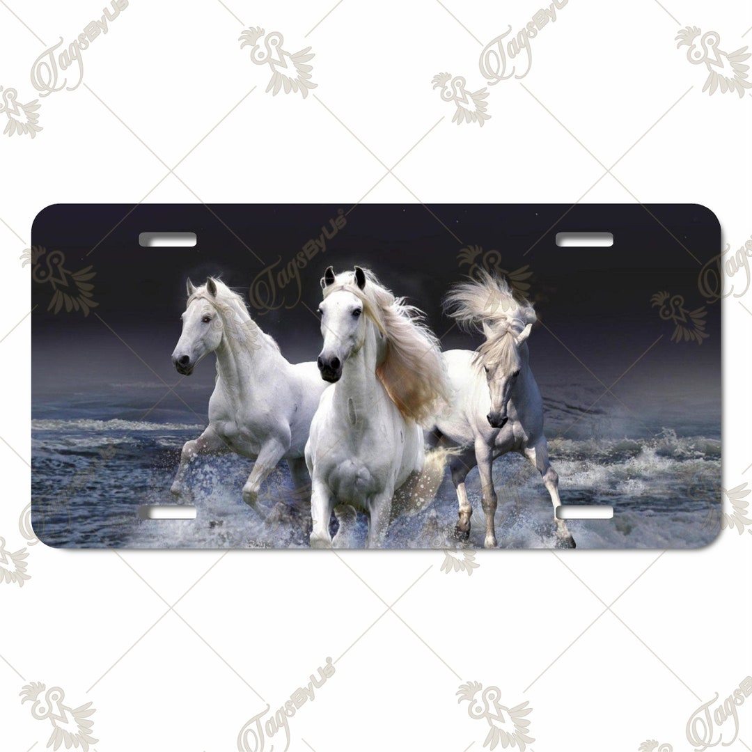 White Horses License Plate With Optional Matching Key Chain - Etsy