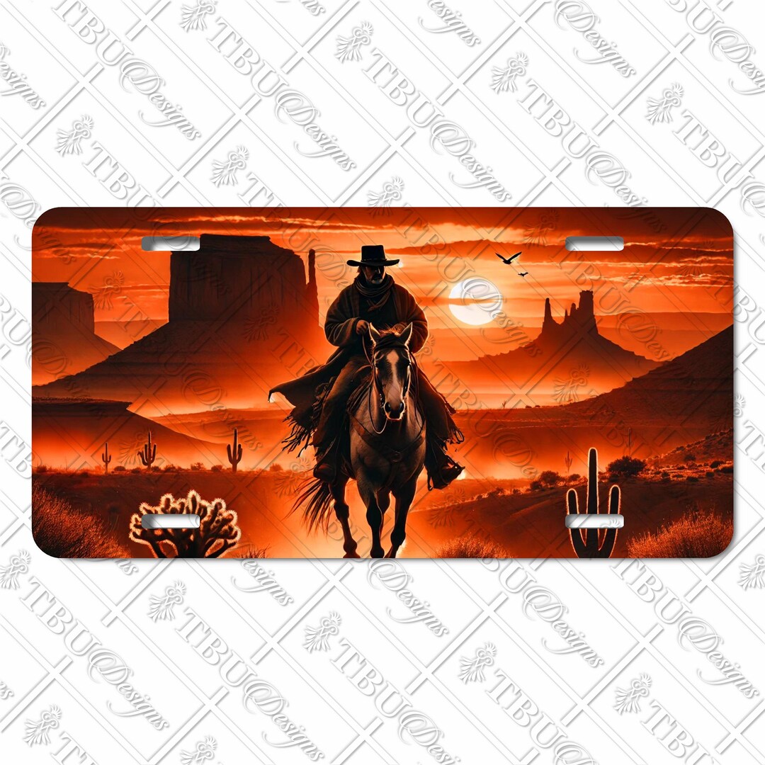 Western Cowboy Sunset License Plate: Desert Landscape Art - Etsy