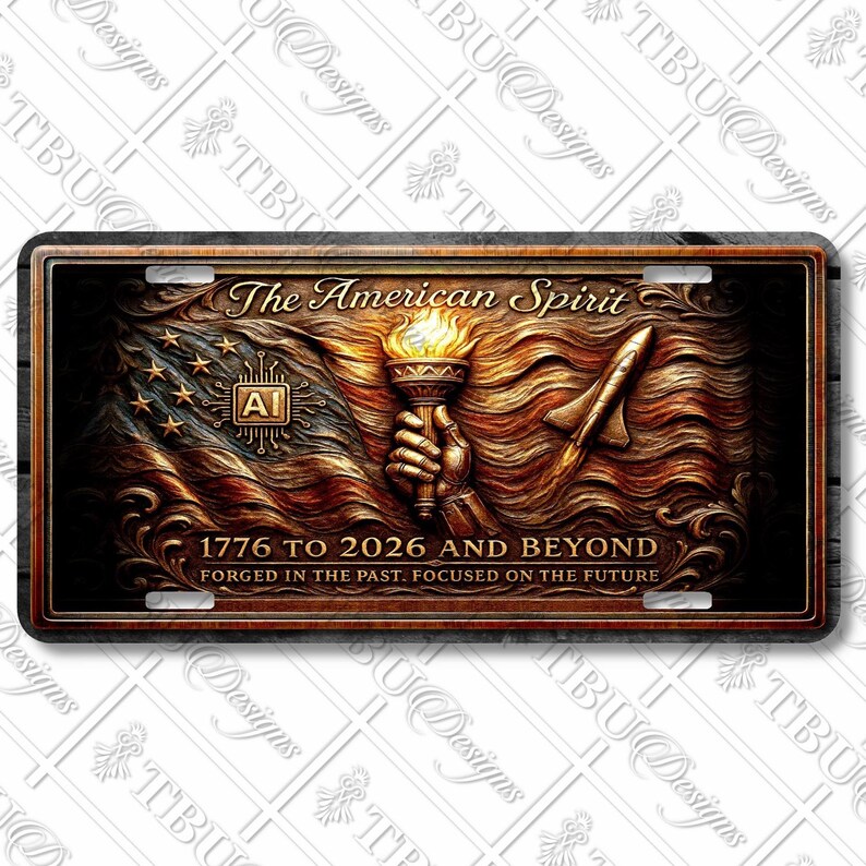 American Spirit 1776-2026 License Plate: AI Tech, Spaceship, Patriotic ...