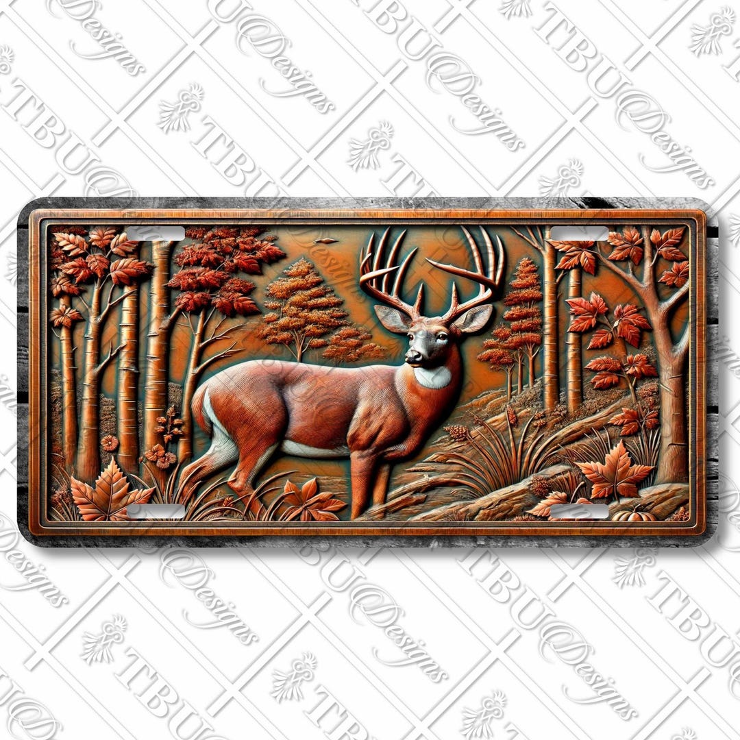 White-tailed Deer License Plate – Rustic Autumn Forest Buck – Embossed ...