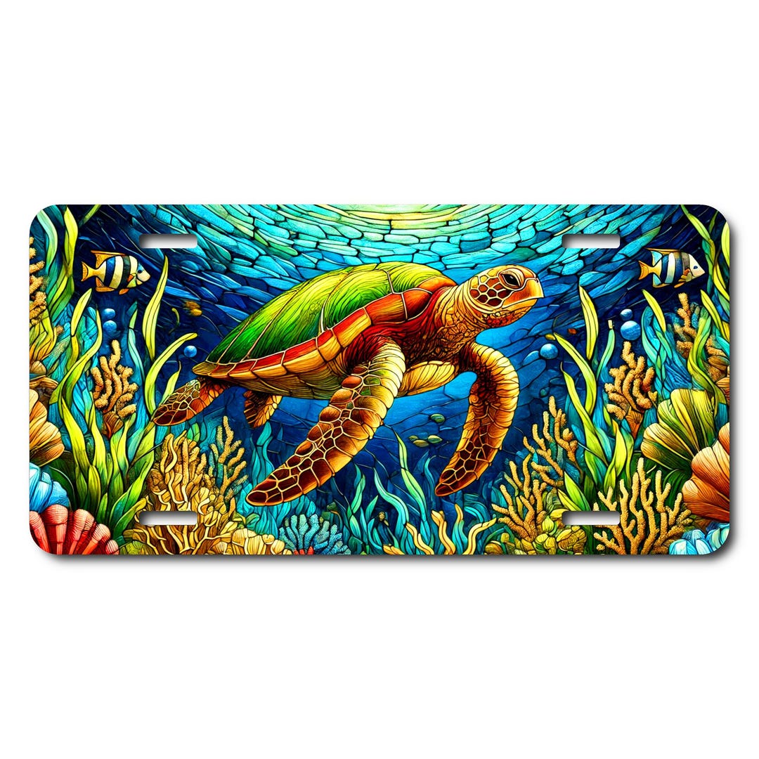 Sea Turtle License Plate: Vibrant Coral Reef Aluminum Car Tag - Etsy