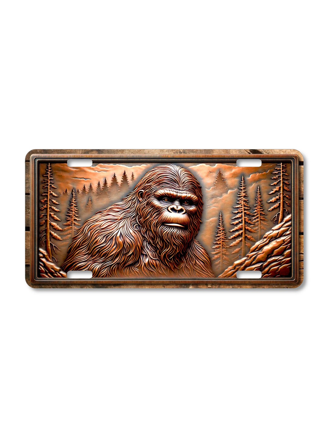 Bigfoot Woodland Portrait License Plate – Flat Printed Design ...