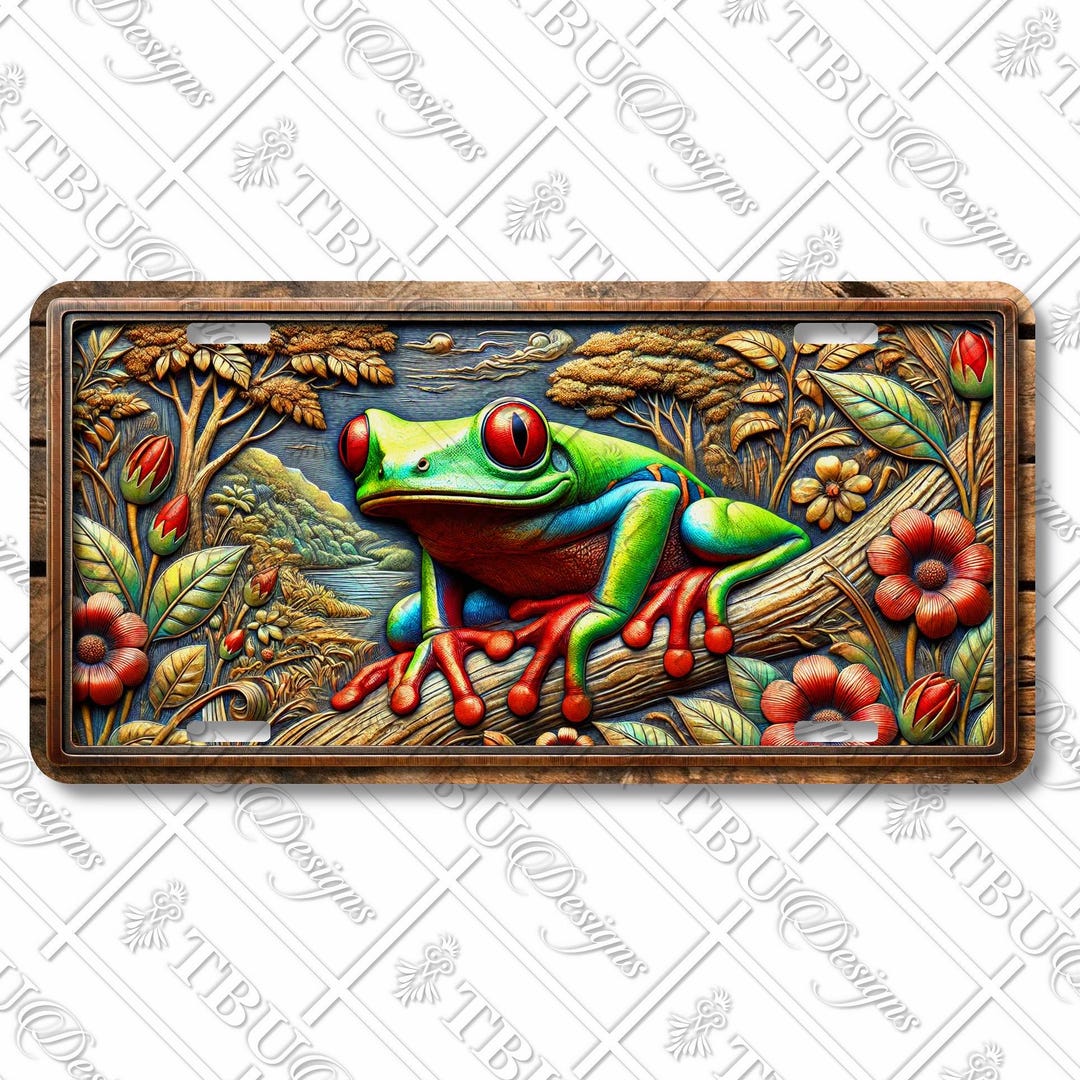 Vibrant Tree Frog License Plate Tropical Rainforest Art for Car, RV, or ...