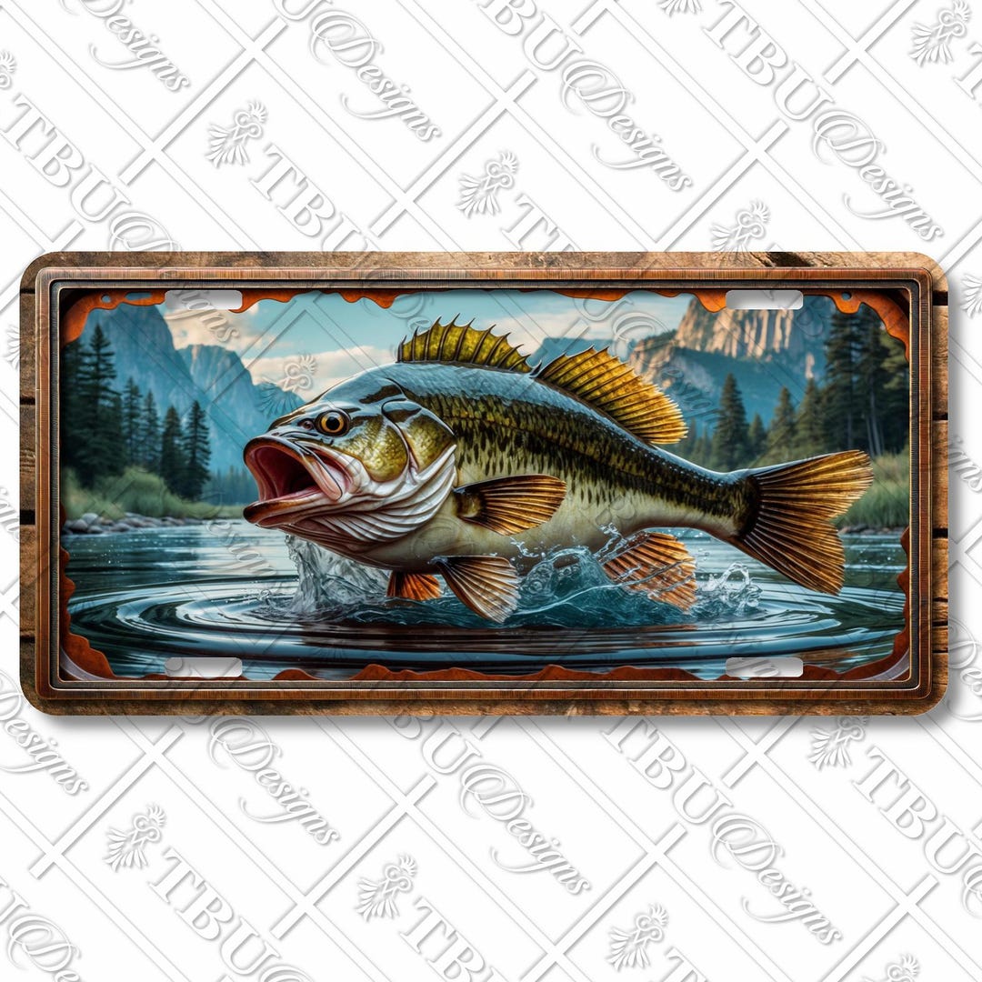 Largemouth Bass Aluminum License Plate With Sublimation Print Featuring ...