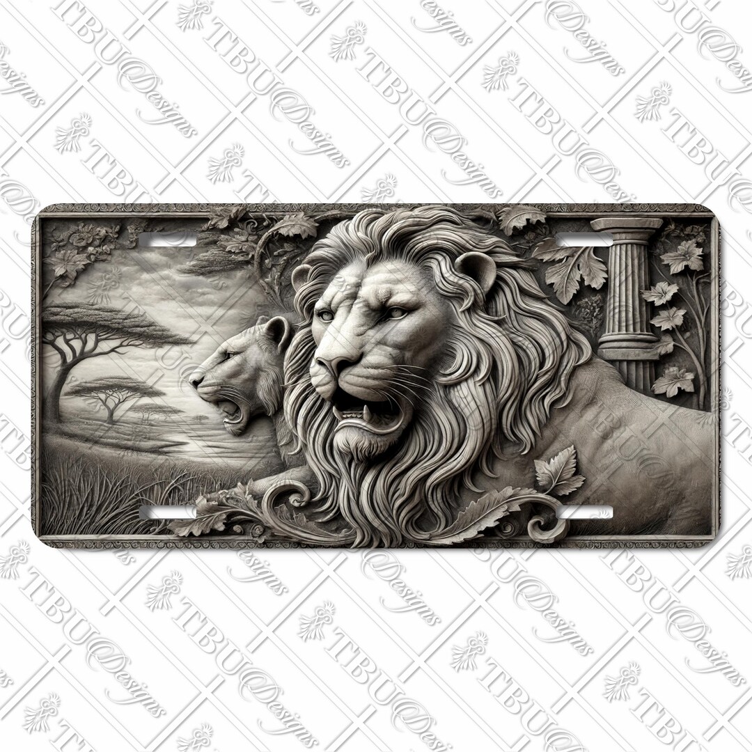Majestic Lion and Lioness Aluminum License Plate – Bold African Safari ...