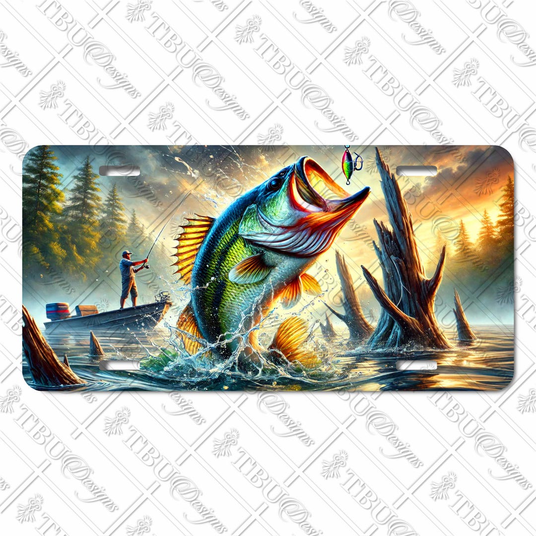 Bass Fishing License Plate: Dynamic Angler Scene, Aluminum, USA Made - Etsy