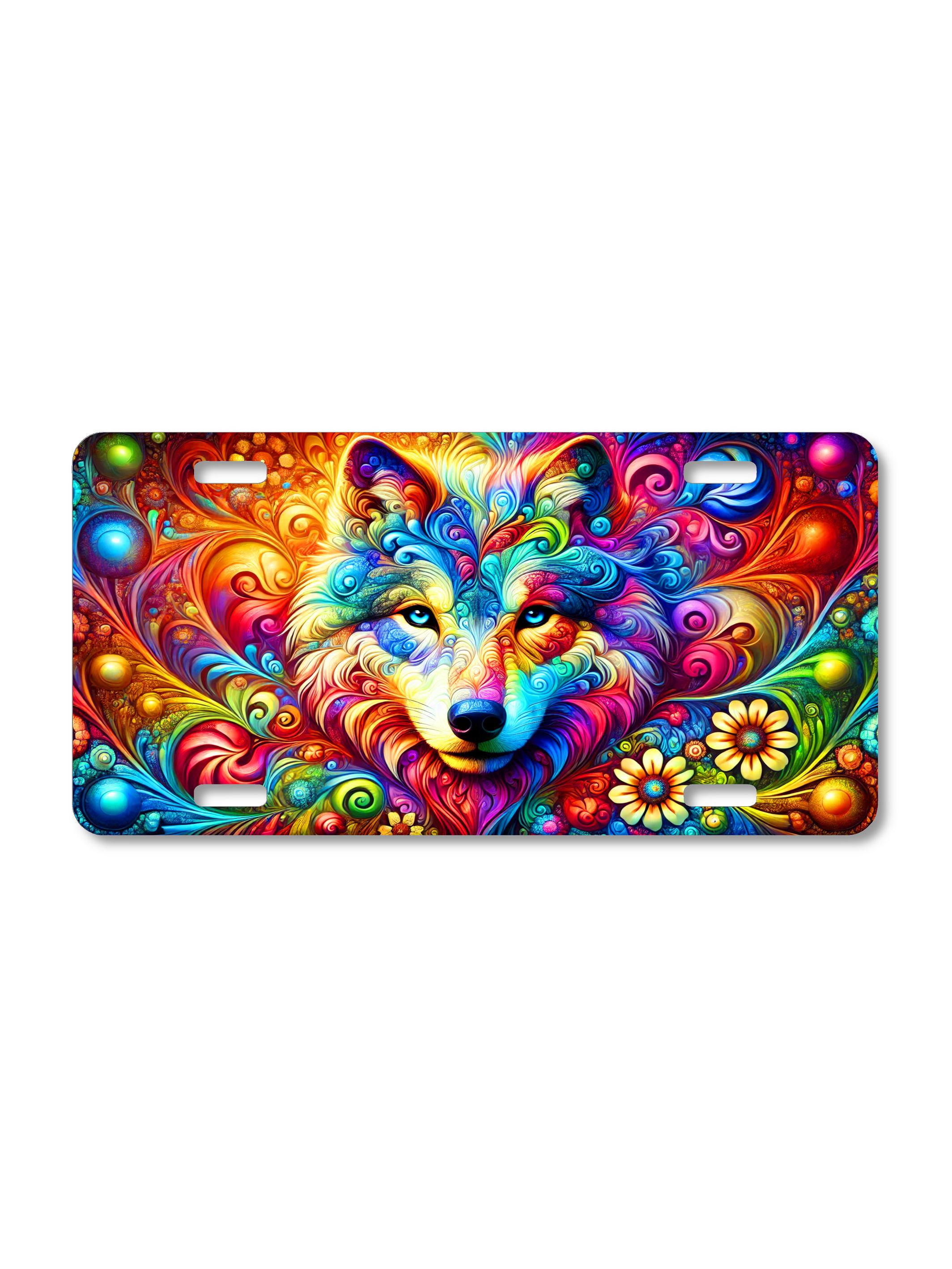 Colorful Wolf License Plate – Psychedelic Rainbow Style Wildlife ...