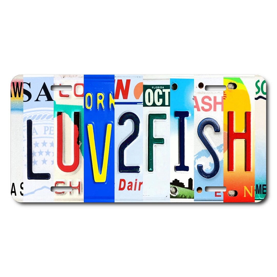 Luv 2 Fish License Plate – Fishing Letter Art Aluminum Car Tag Wall ...