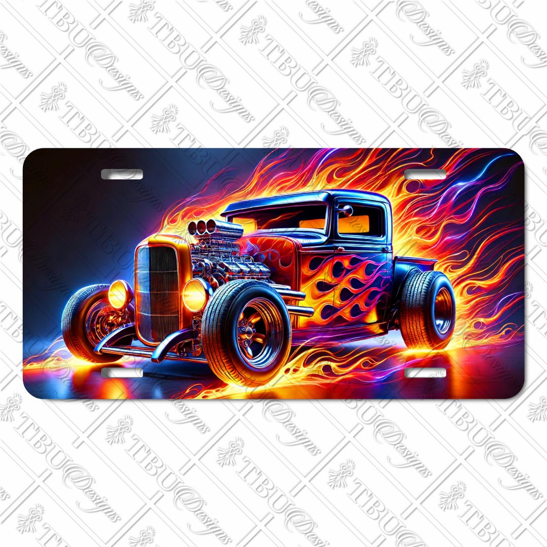 Blazing Hot Rod Flames Aluminum License Plate – Bold Sublimation Print ...