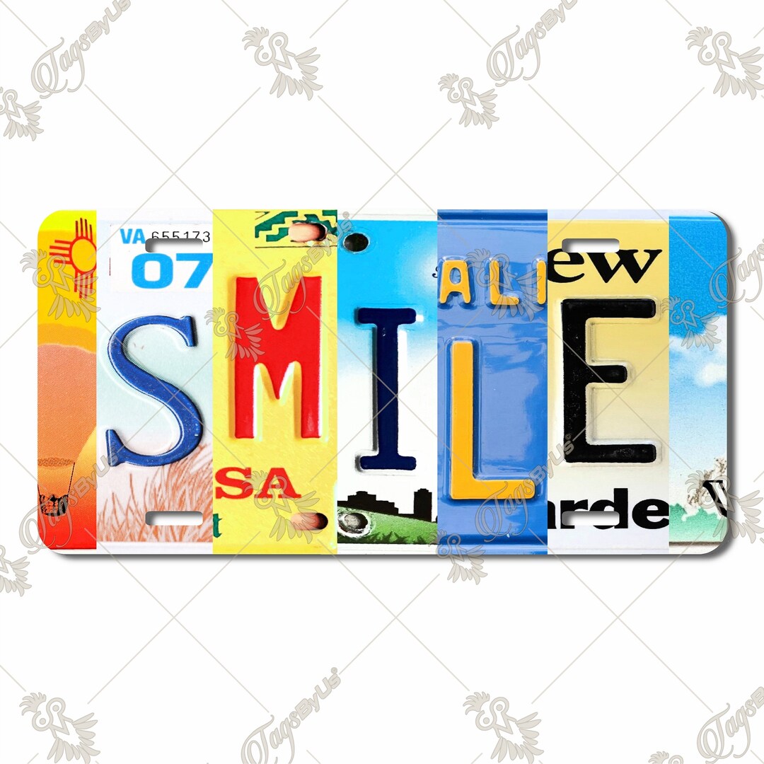 Smile Letter Art License Plate With Optional Matching Key Chain - Etsy