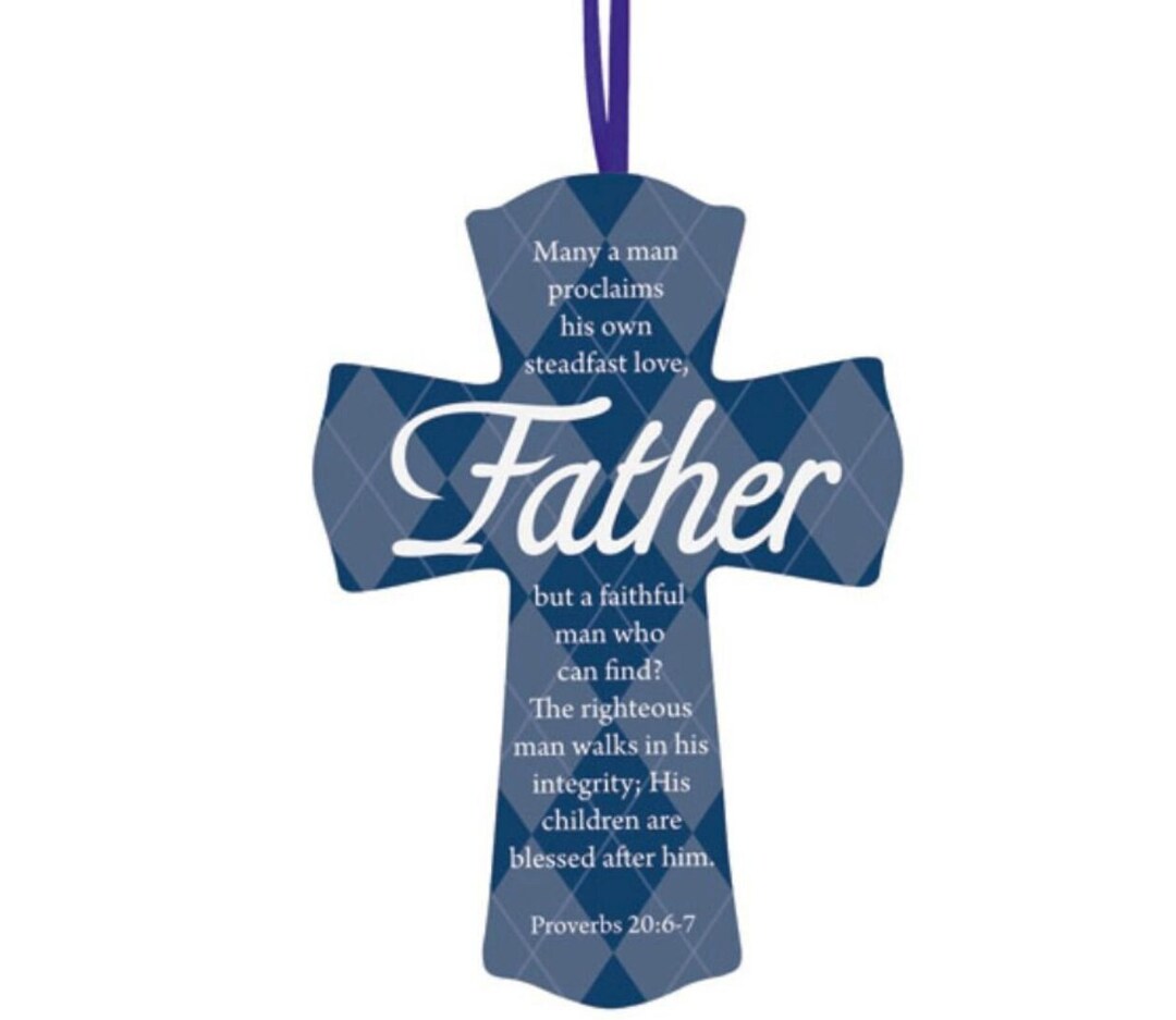 FATHER Blue White Prayer Cross Wood Home Wall Decor, Christmas Ornament ...