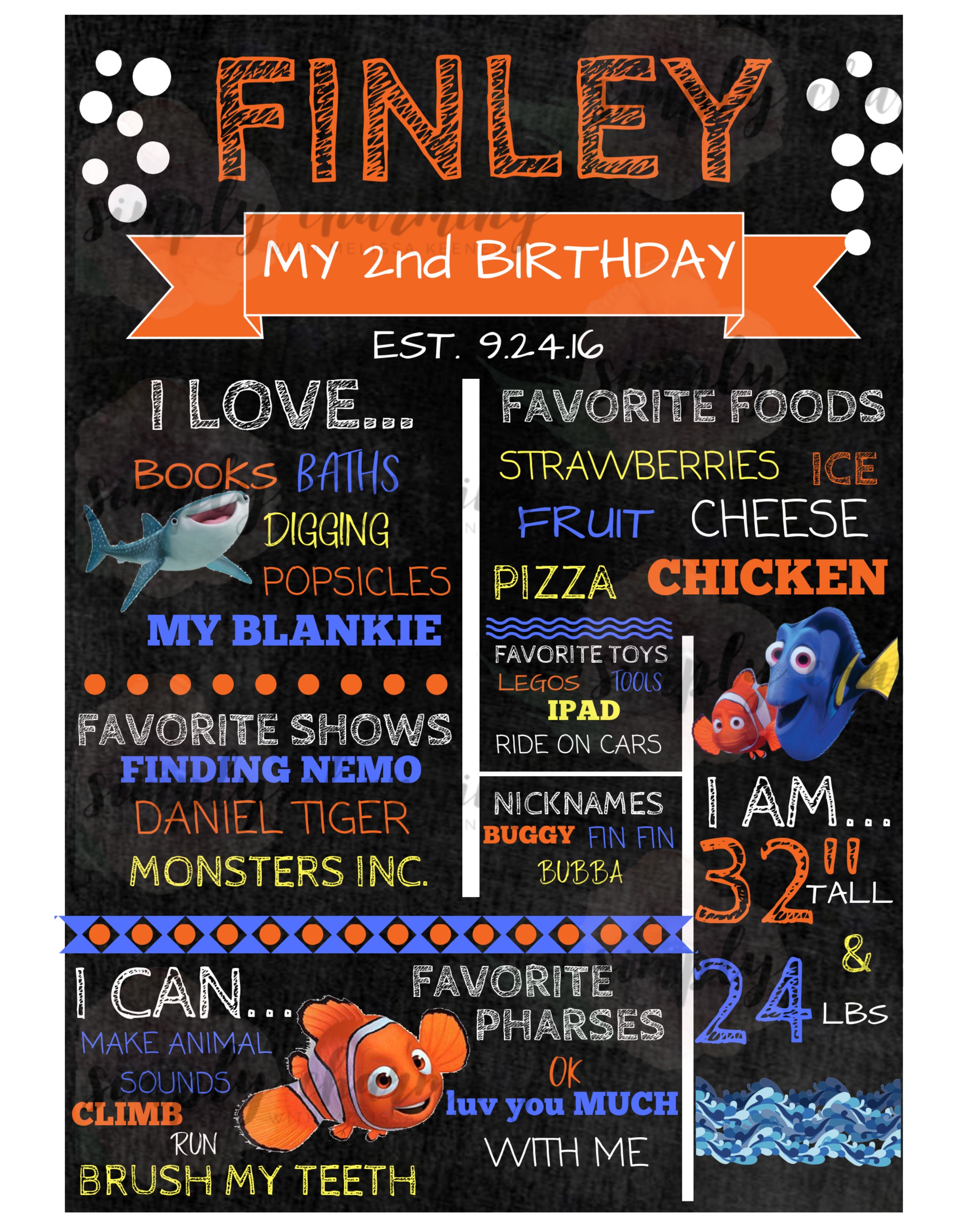 Finding Nemo/dory Chalkboard Birthday Sign - Etsy