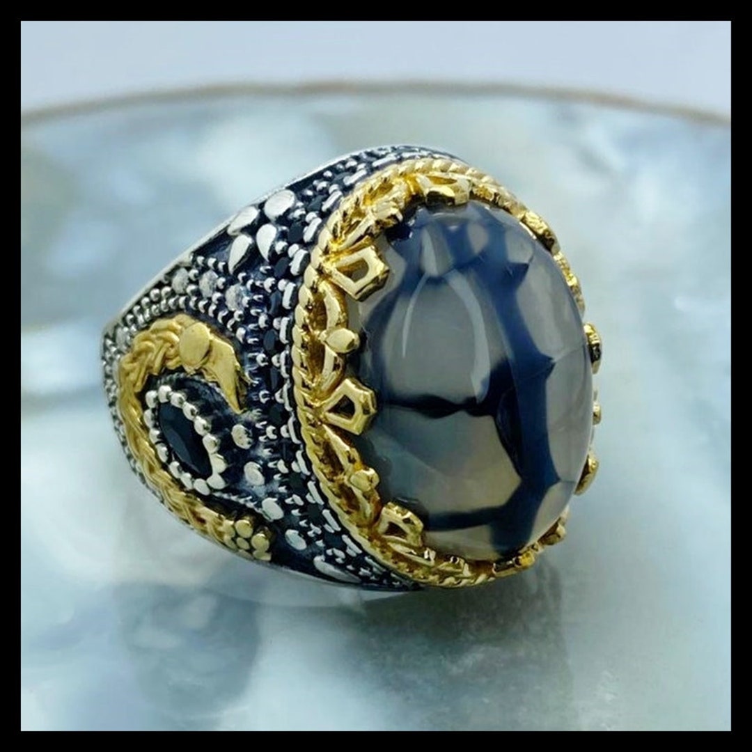Men's Ring,turkish Handmade Jewellery,yemen Agate Men's Ring, 925K ...