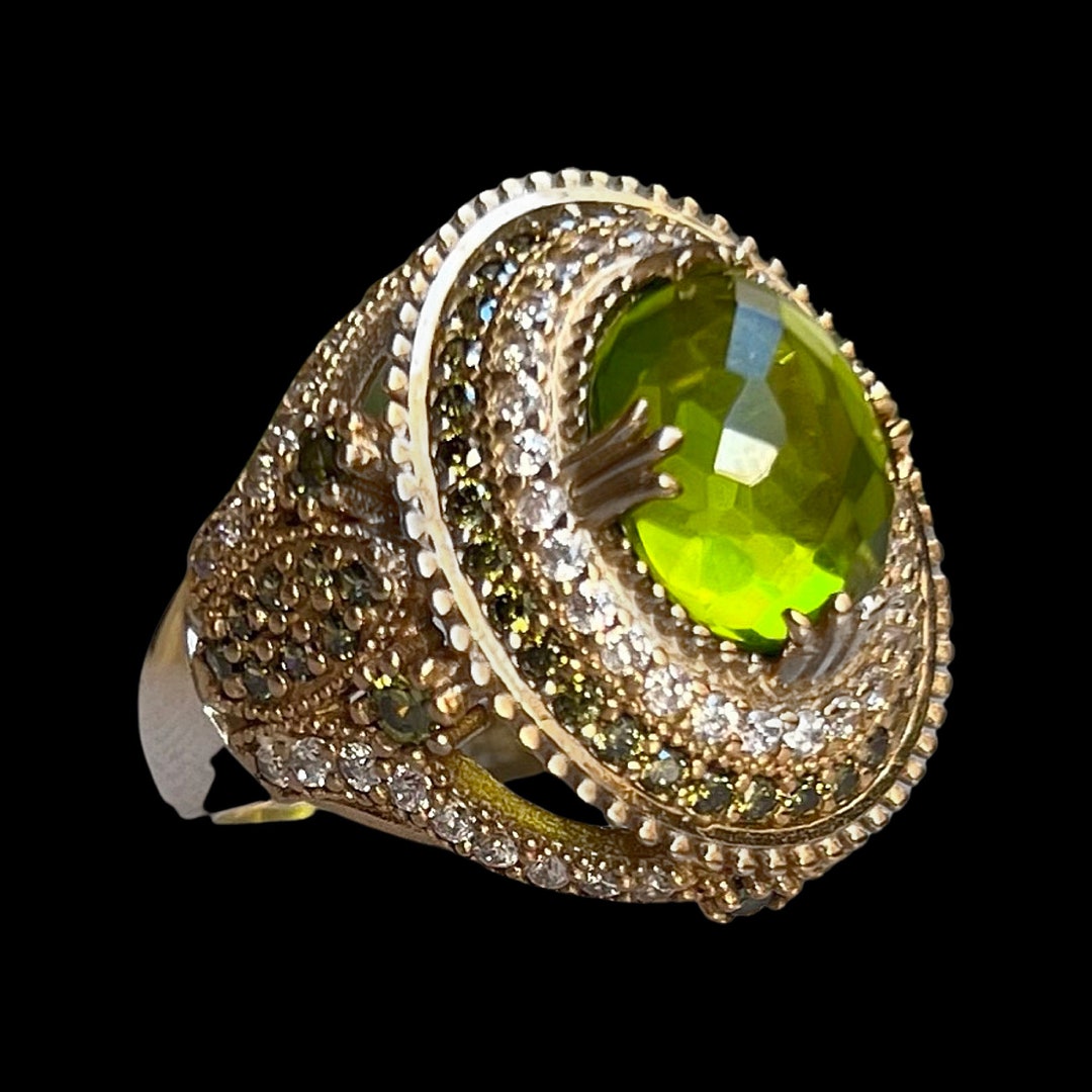 Green Peridot Gemstone Ring, Authentic Hurrem Sultan Inspired, Turkish ...