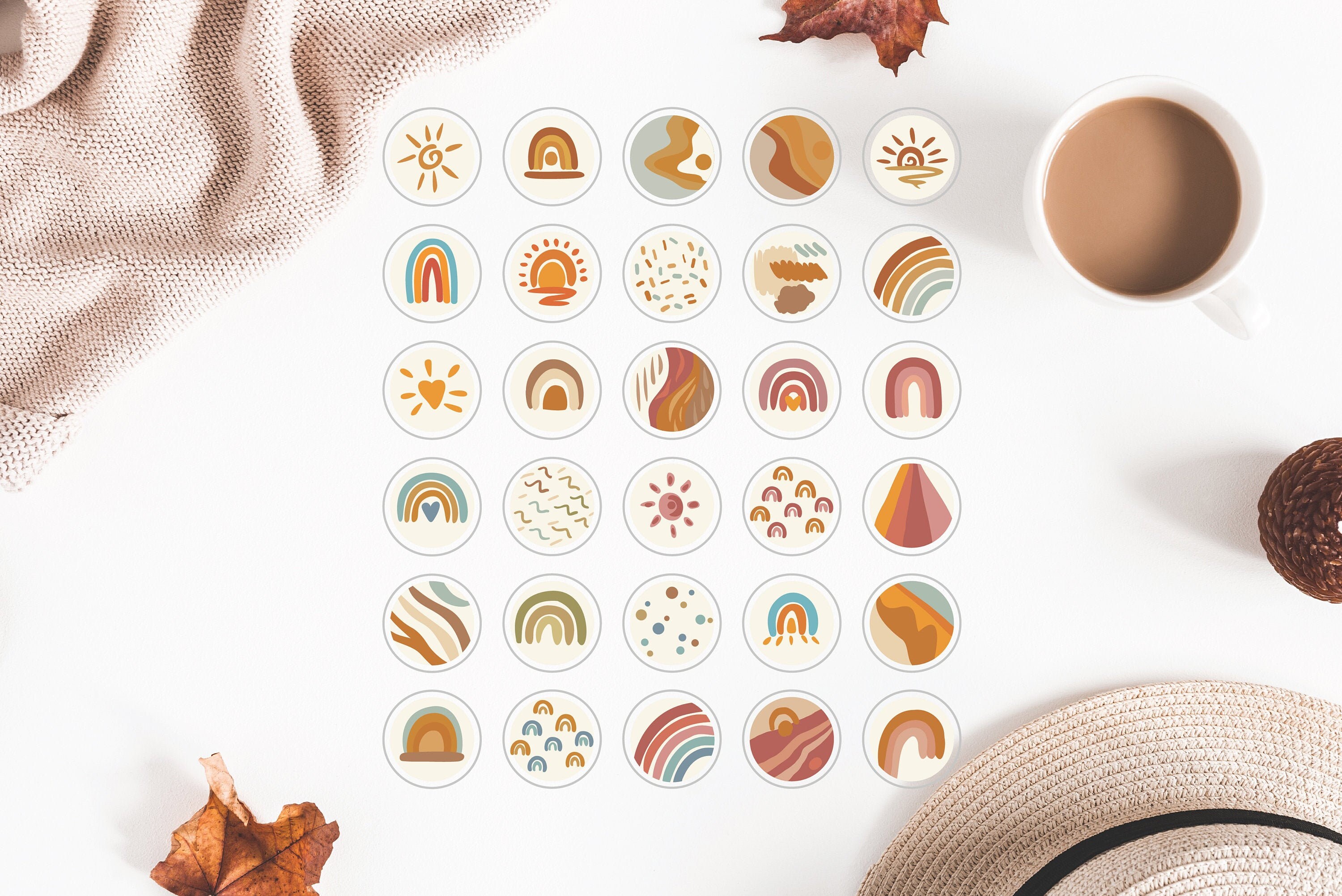 30 Instagram Highlights / App Icons Rainbow Abstract Boho - Etsy