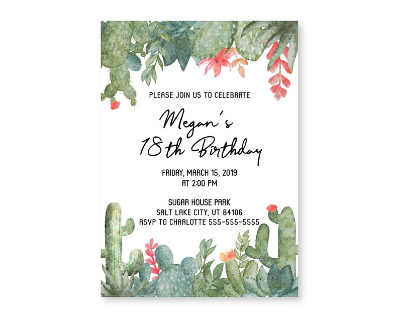 Cactus Birthday Party Printable Template Fiesta Invite - Etsy