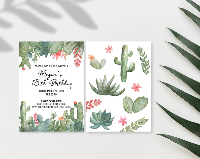 Cactus Birthday Party Printable Template Fiesta Invite - Etsy