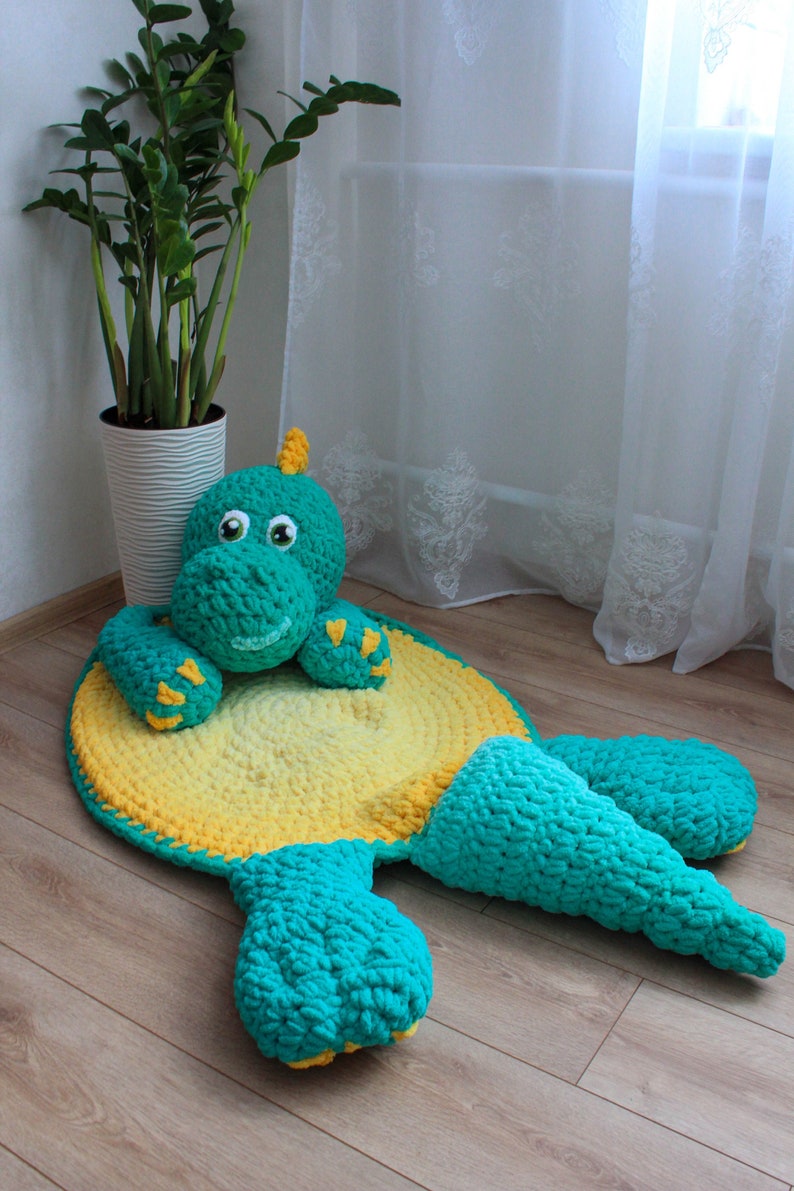Big Green Dinosaur Nursery Rug. Hypoallergenic Carpet for Baby Room ...