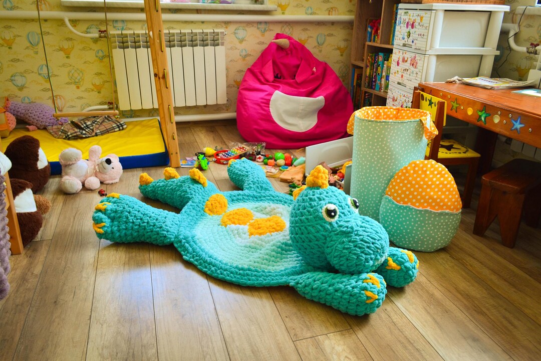 Personalized Dinosaur Rug Set - Custom Color Kids Play Mat, Toy ...