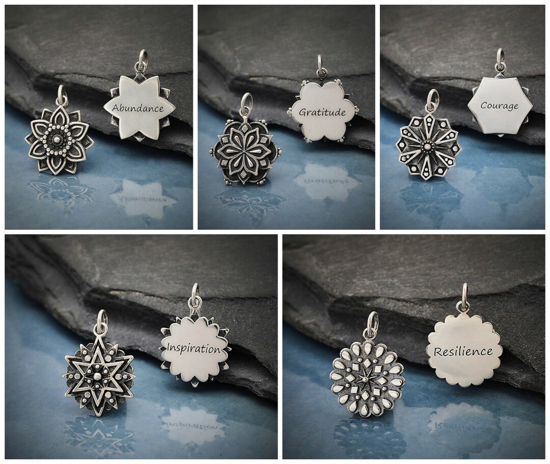 SAVE BIG -sterling Silver Affirmation Mandala Charms - Inspiration ...