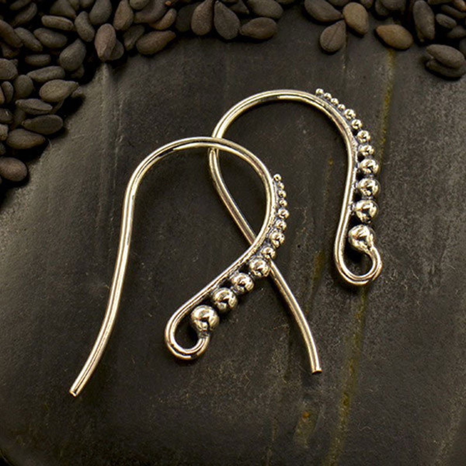 Sterling Silver Ear Wire Short Granulated Ear Hook Earring - Etsy