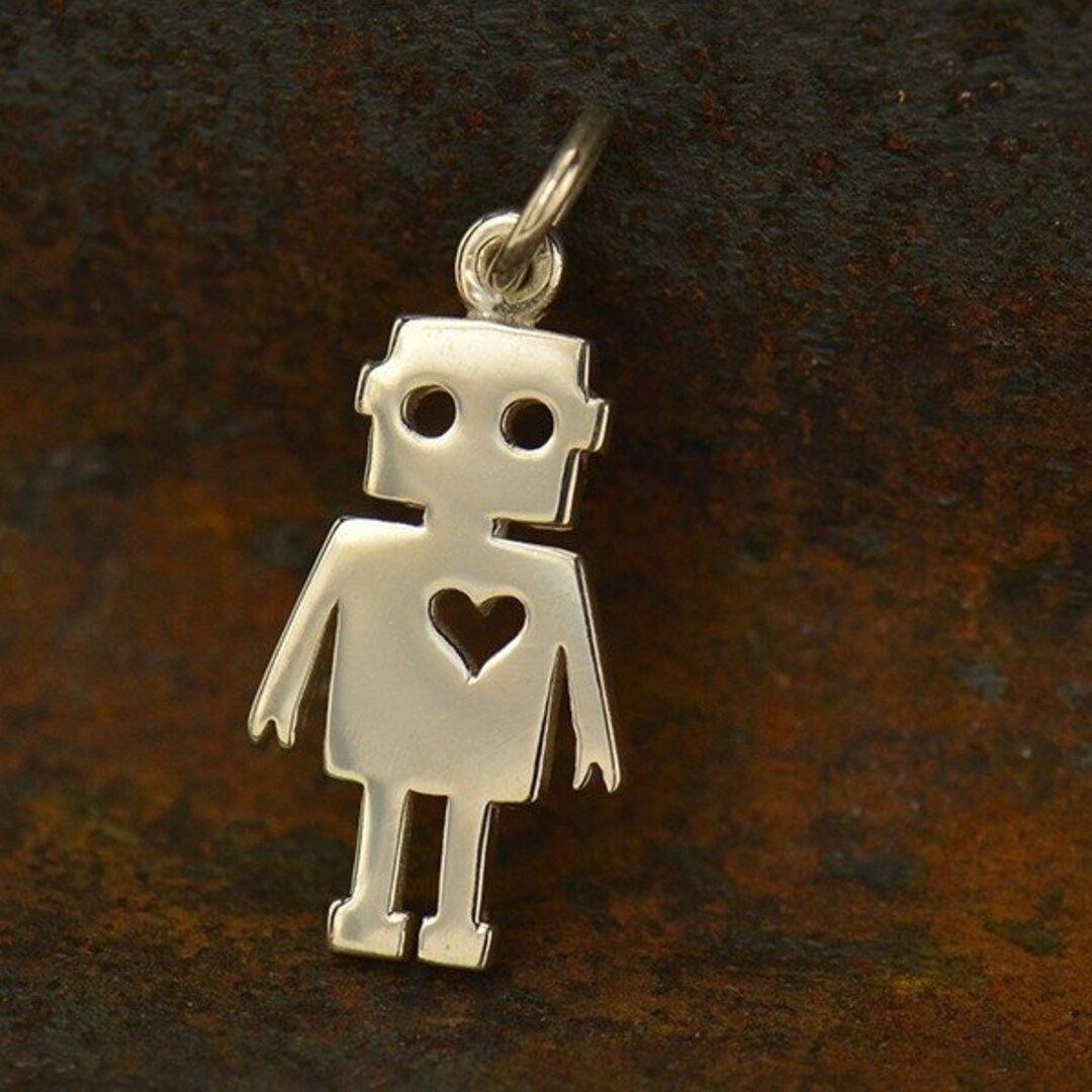 Robot Charm, Sterling Silver Cut Out Robot Charm Fantasy Charms, Tin ...