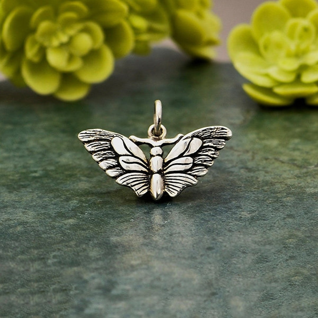SAVE BIG -sterling Silver Butterfly Moth Charm, Detail Butterfly Charm ...
