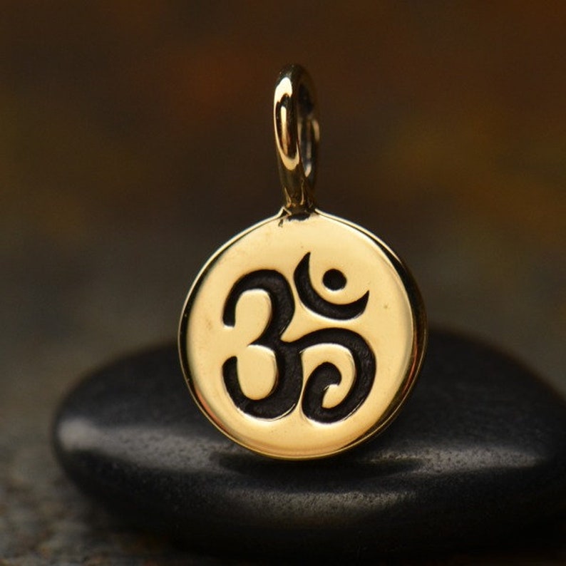 Sterling Silver Small Round Charm With Etched Om, Ohm Symbol Charms ...