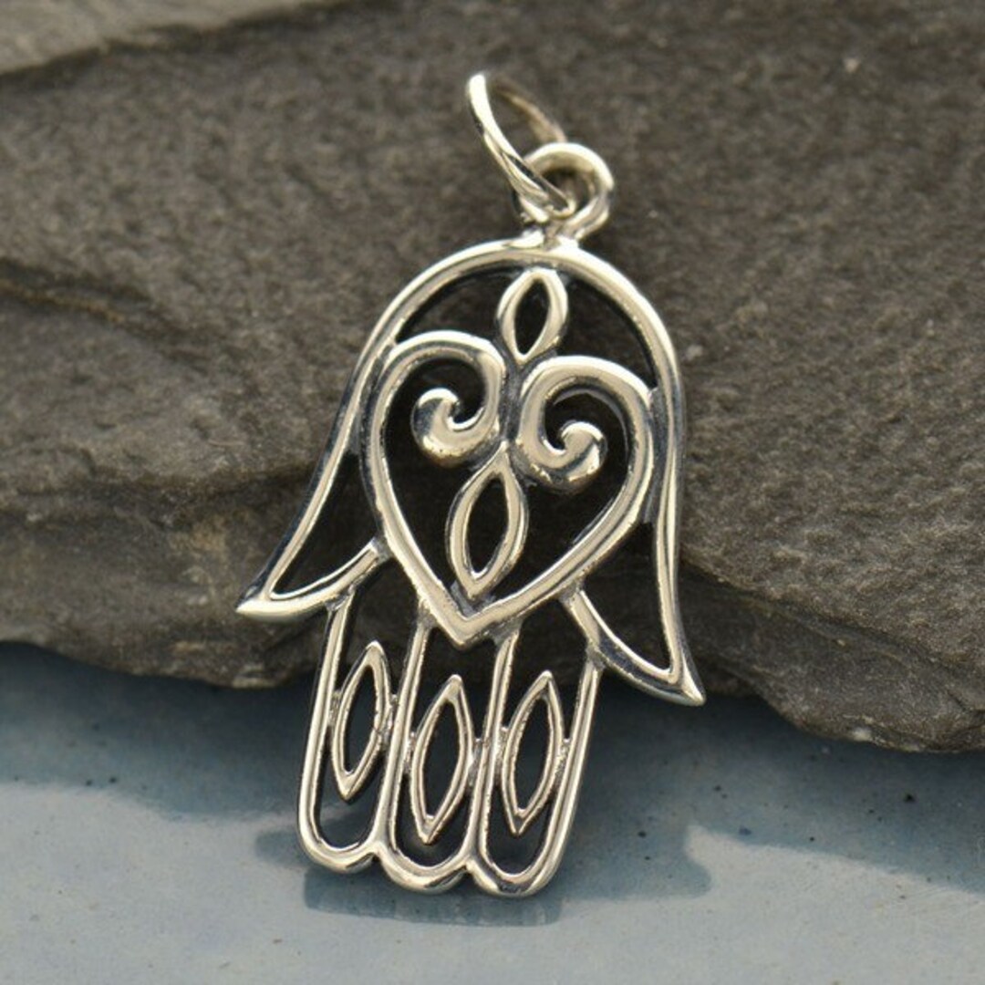 SAVE BIG -large Hamsa Hand With Heart at Center, Sterling Silver Hamsa ...
