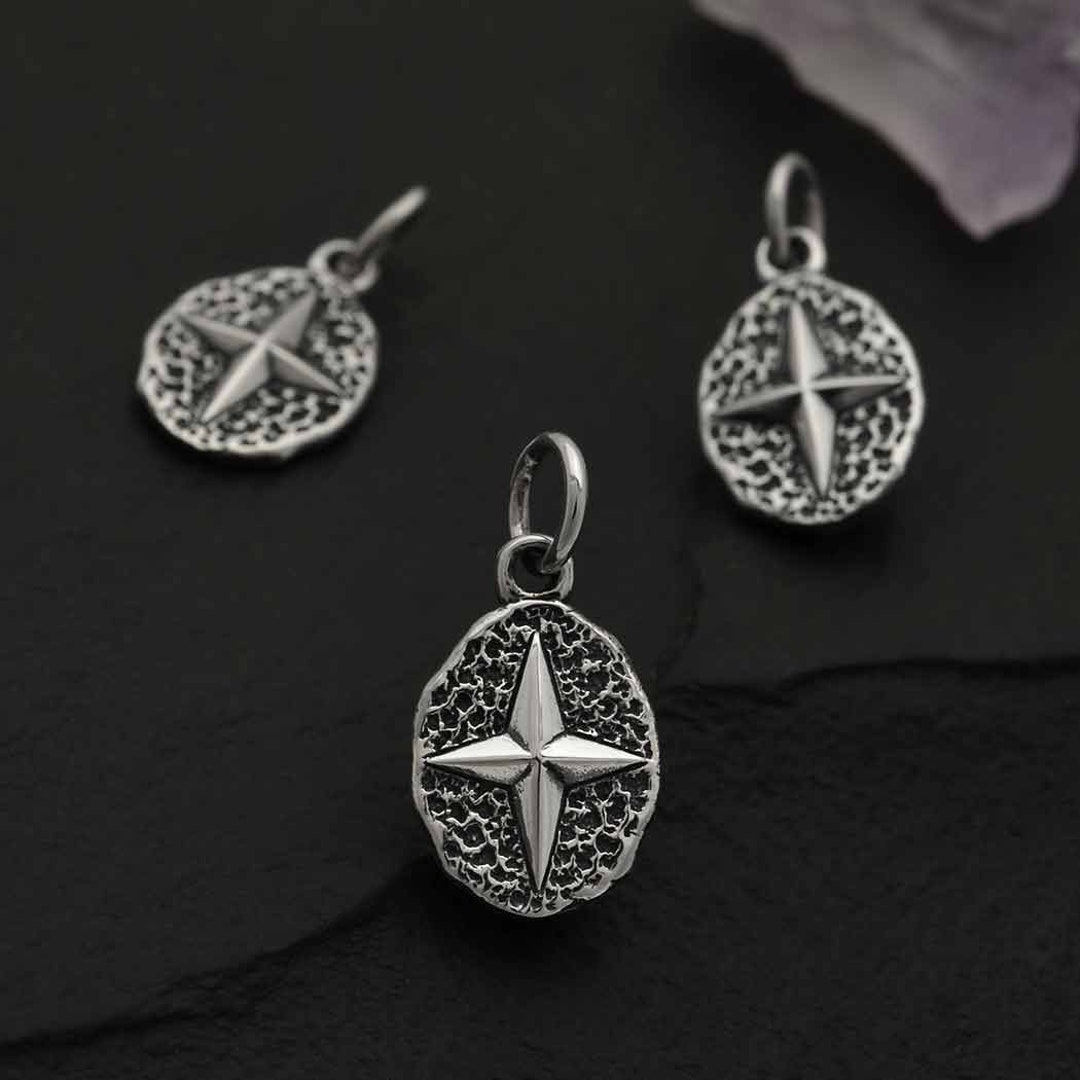Sterling Silver North Star on Oval Coin Charm, Item A1909 - Etsy