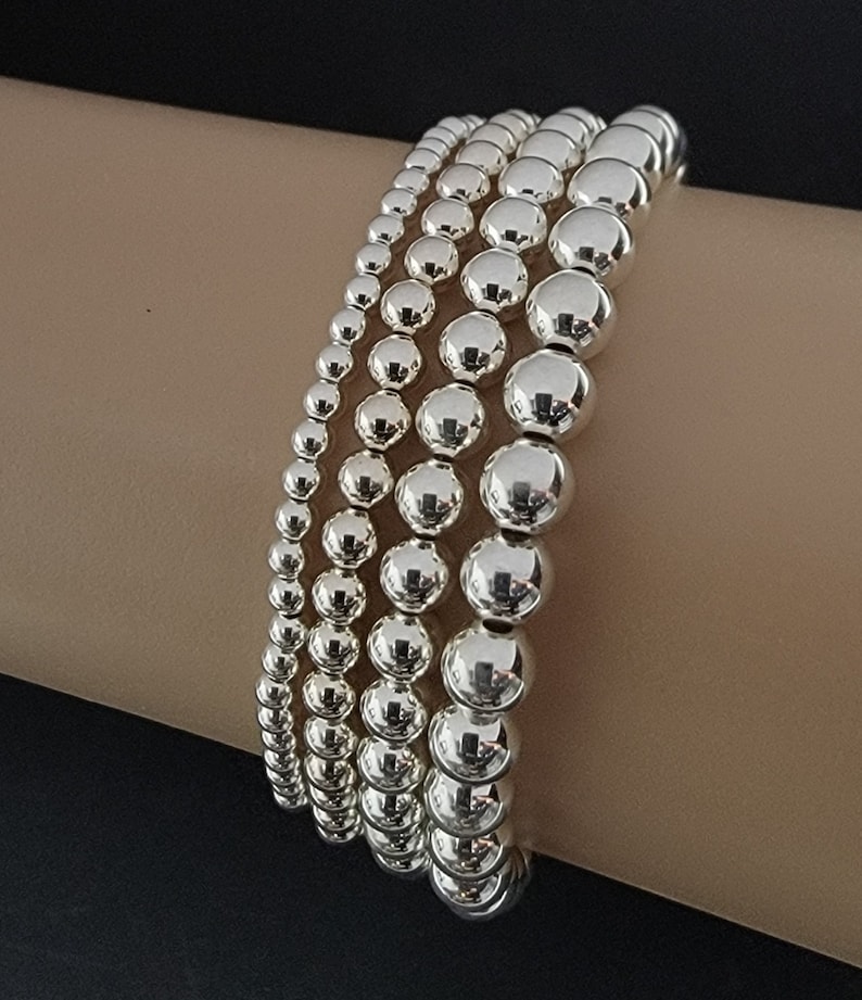 Sterling Silver Beaded Stretch Bracelets, 6mm, 5mm, 4mm, 3mm, Sterling ...