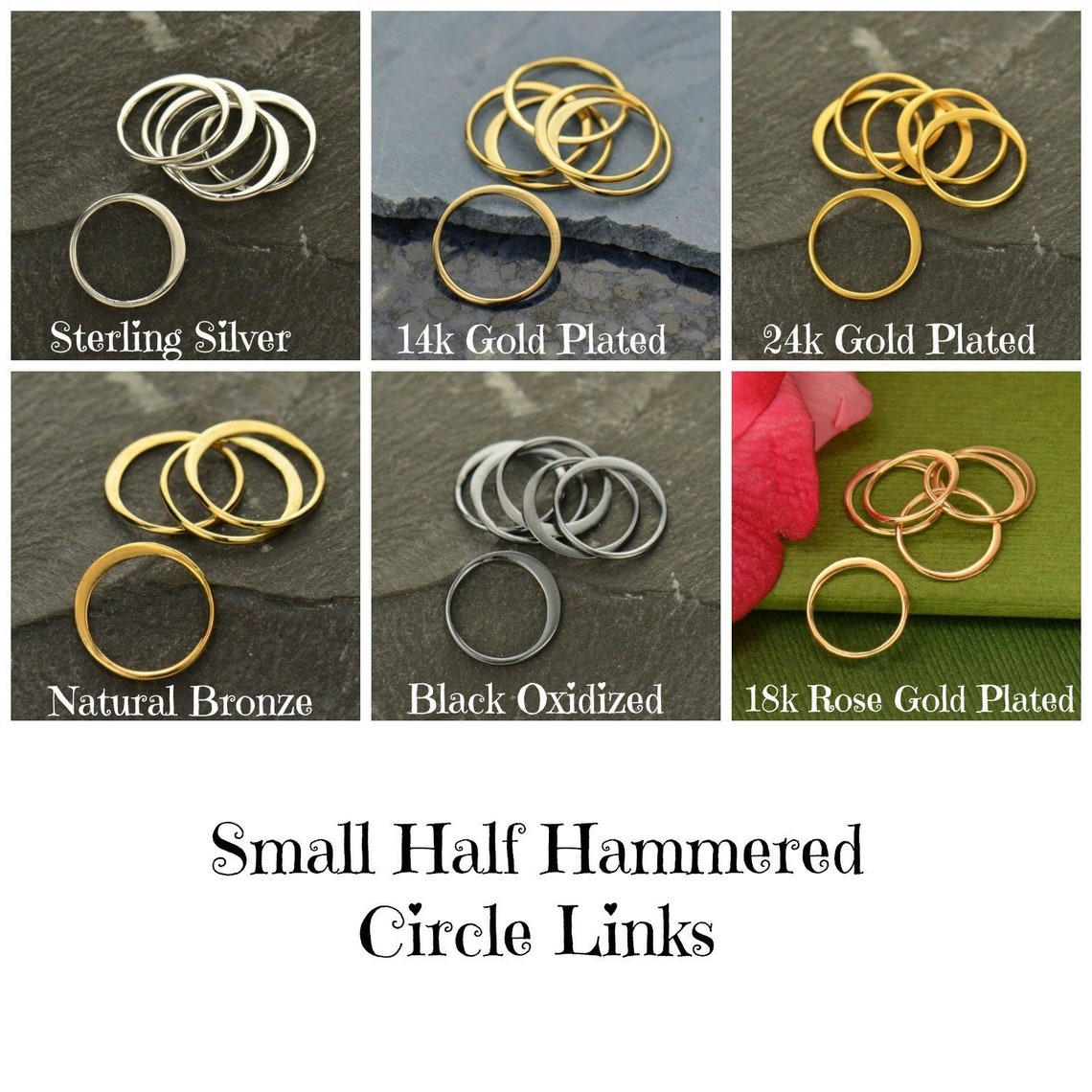 Small Half Hammered Circle Links, 12x12mm, Jewelry Links, Round Circle ...