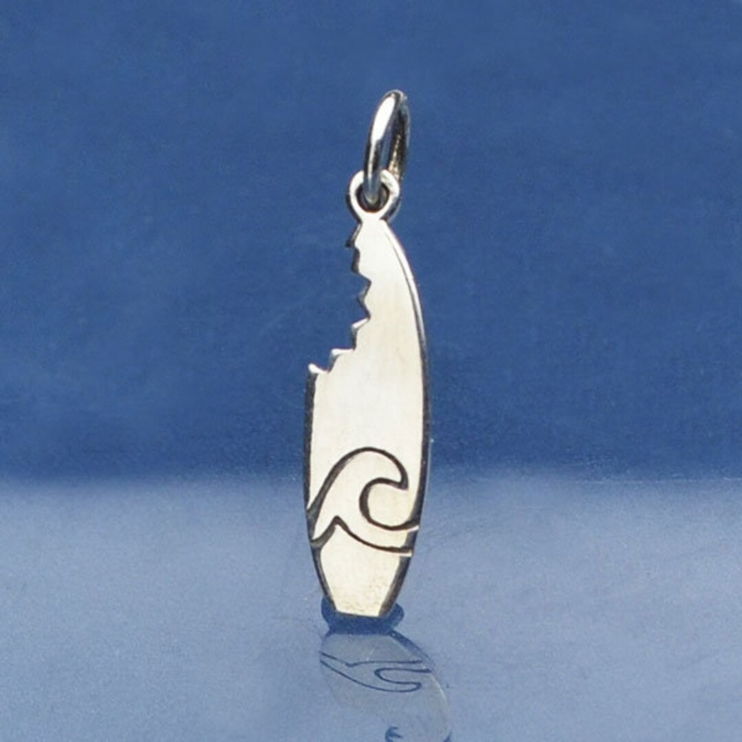 SAVE BIG -sterling Silver Surfboard Charm With Shark Bite, Nautical ...
