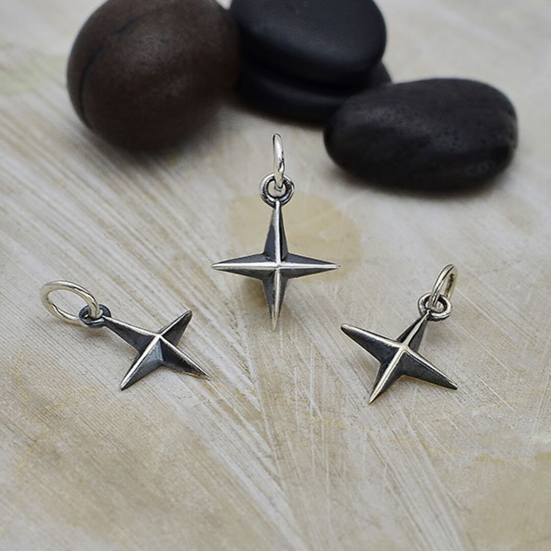 Sterling Silver Ridged 4 Point Star Charm - Etsy