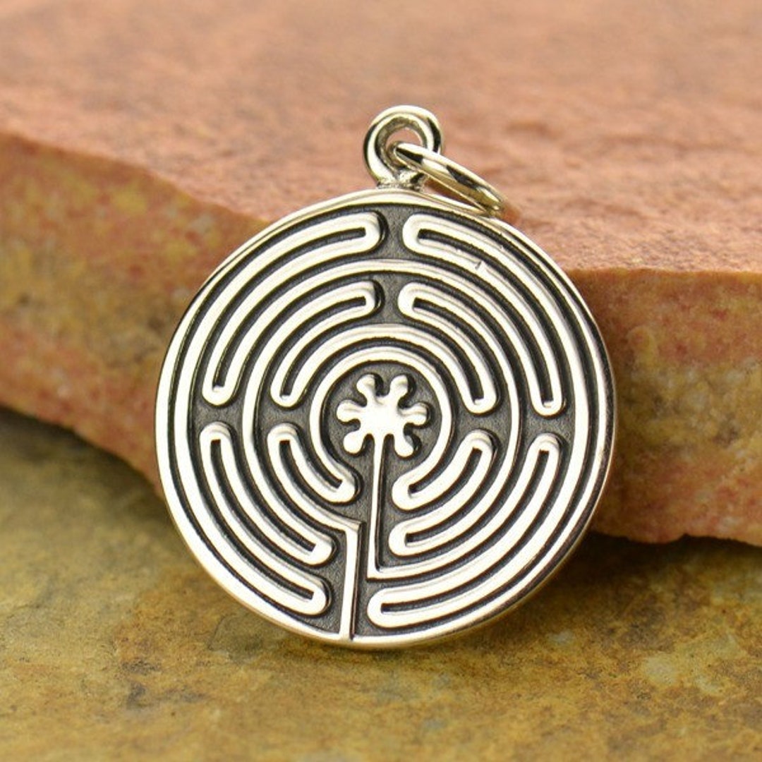 Sterling Silver Labyrinth Pendant, Labyrinth Charm, Maze Pendant, Maze ...