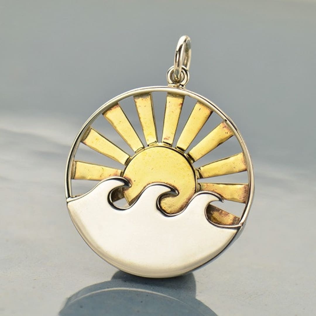 Sterling Silver Wave Pendant With Bronze Sun Rays, S3152, Nautical ...