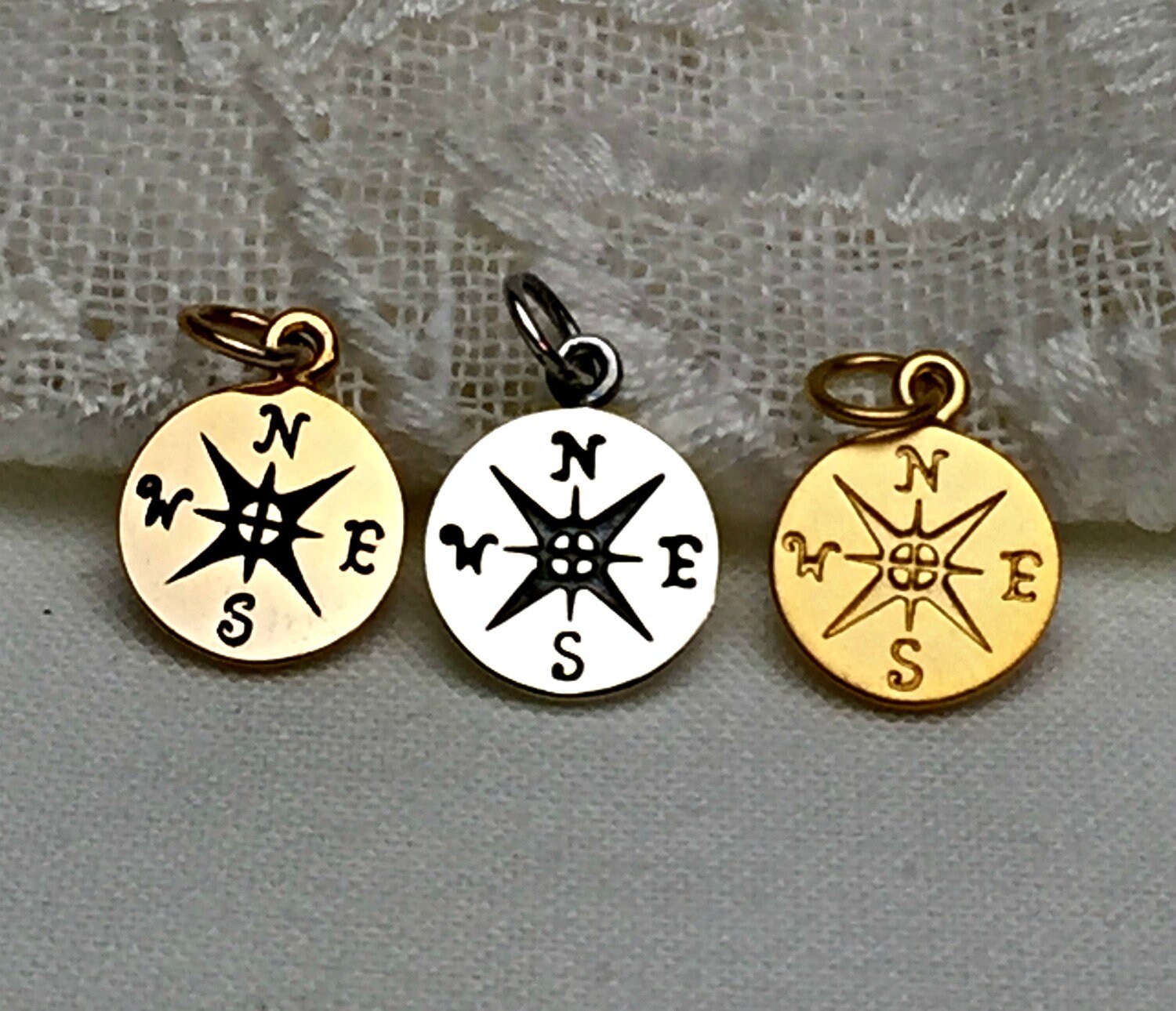 Compass Charm Silver Compass Charm Nautical Charm Bronze | Etsy