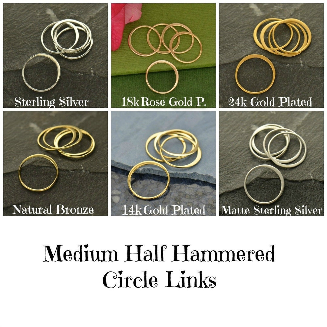 Medium Half Hammered Circle Links, 15mm, Jewelry Links, Round Circle ...